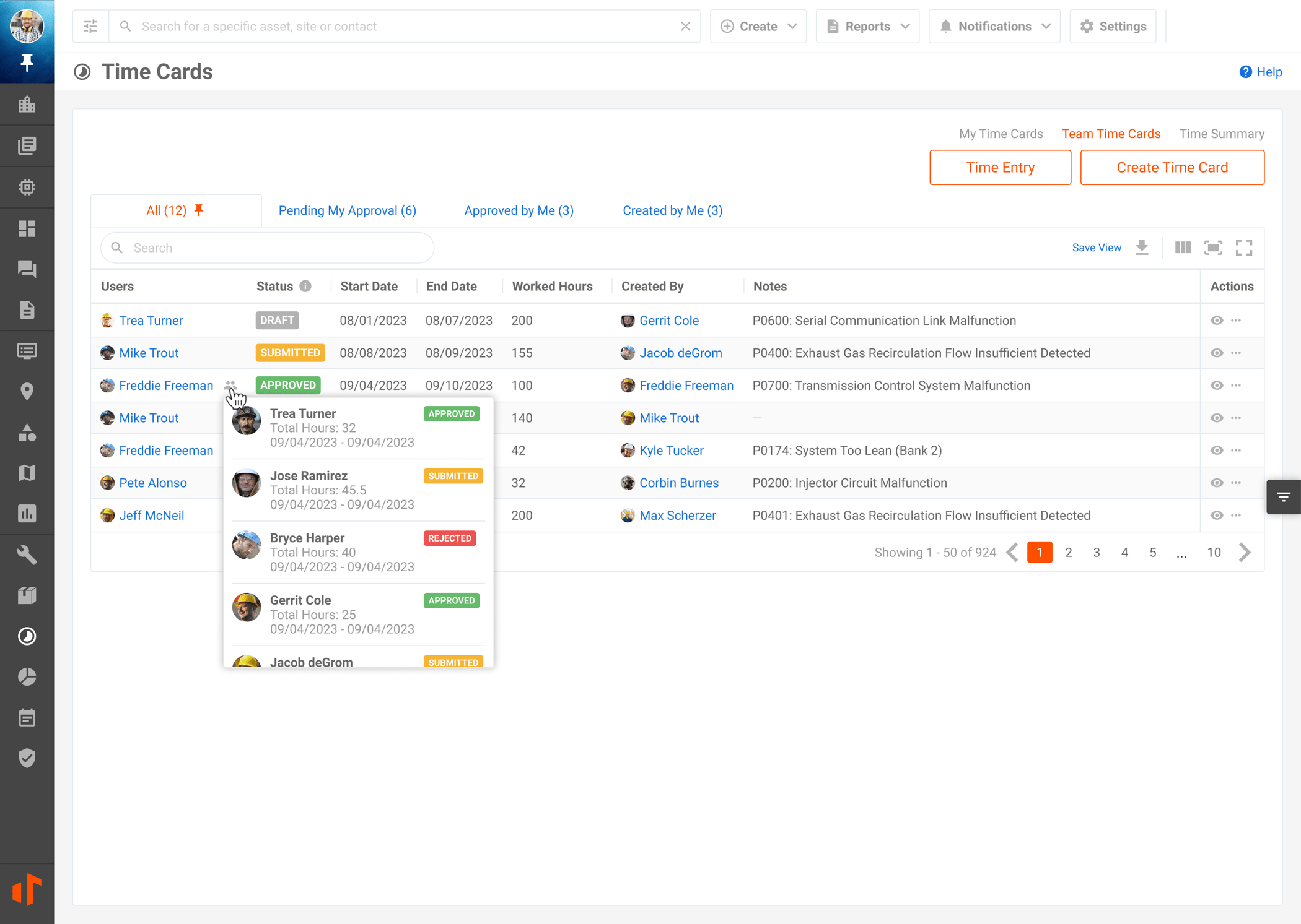 Tenna | Mechanic Time Cards