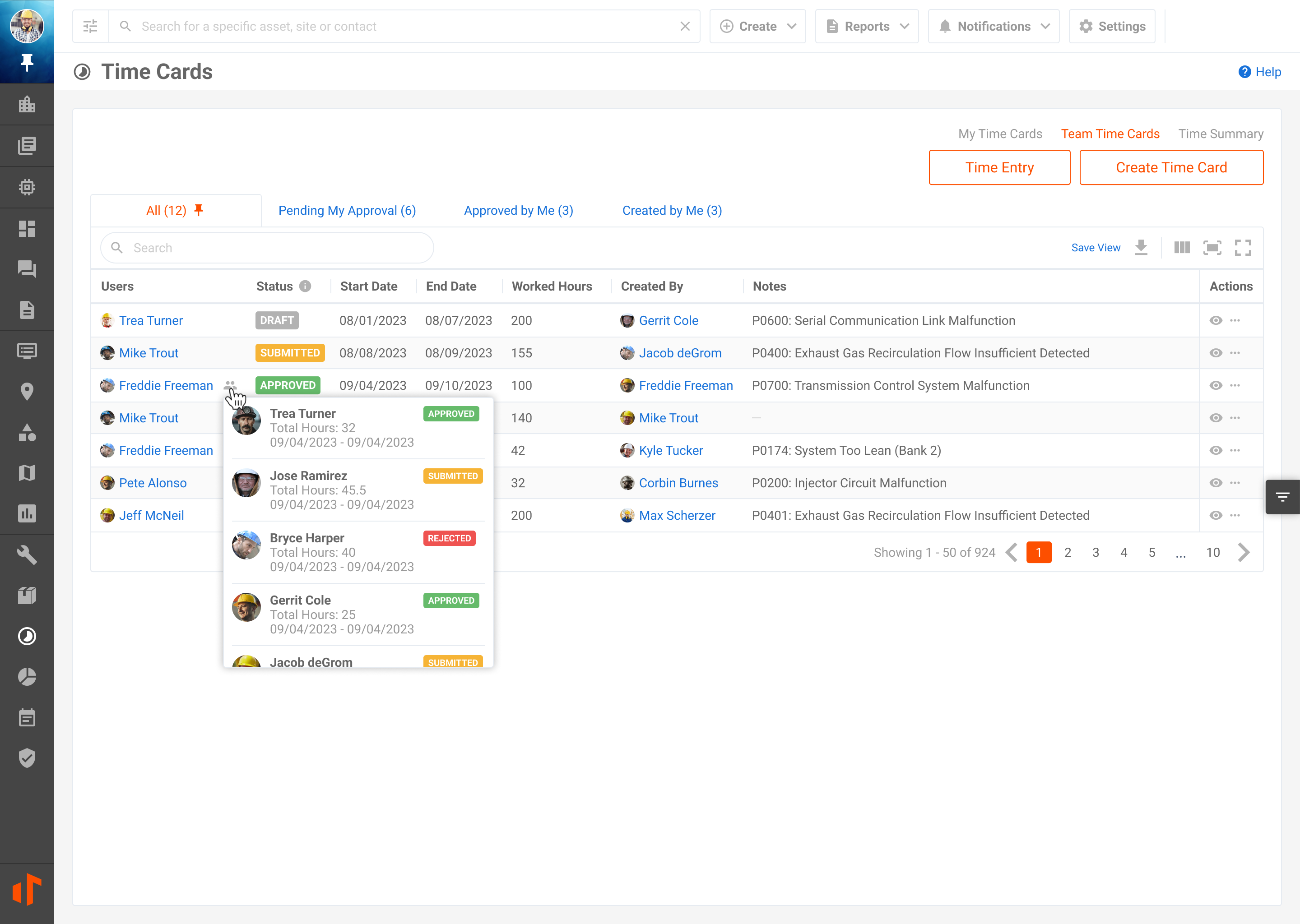 Tenna | Mechanic Time Cards